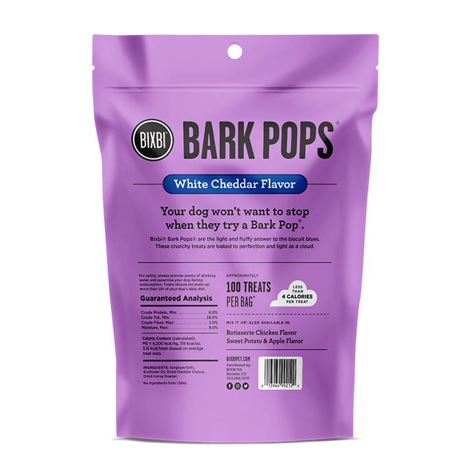 Bixbi Pet Bark Pops White Cheddar Flavor Light & Crunchy Dog Treats